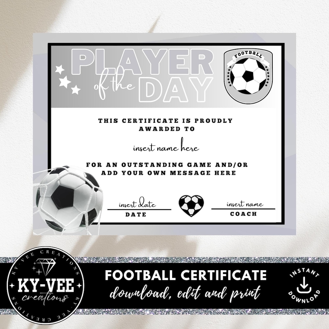 Printable Football Award Certificate, INSTANT DOWNLOAD, Editable ...