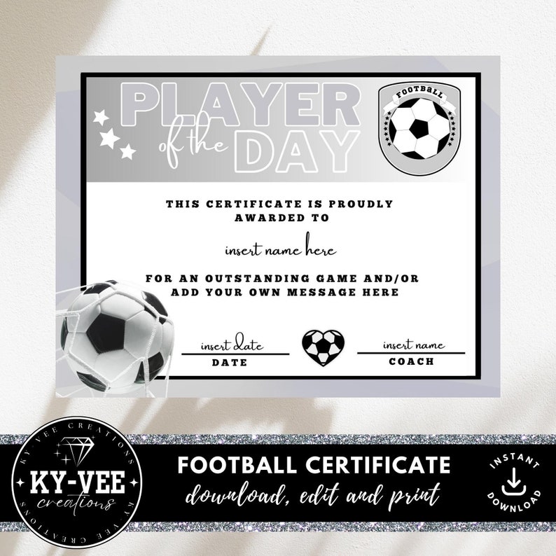 Printable Football Award Certificate, INSTANT DOWNLOAD, Editable ...