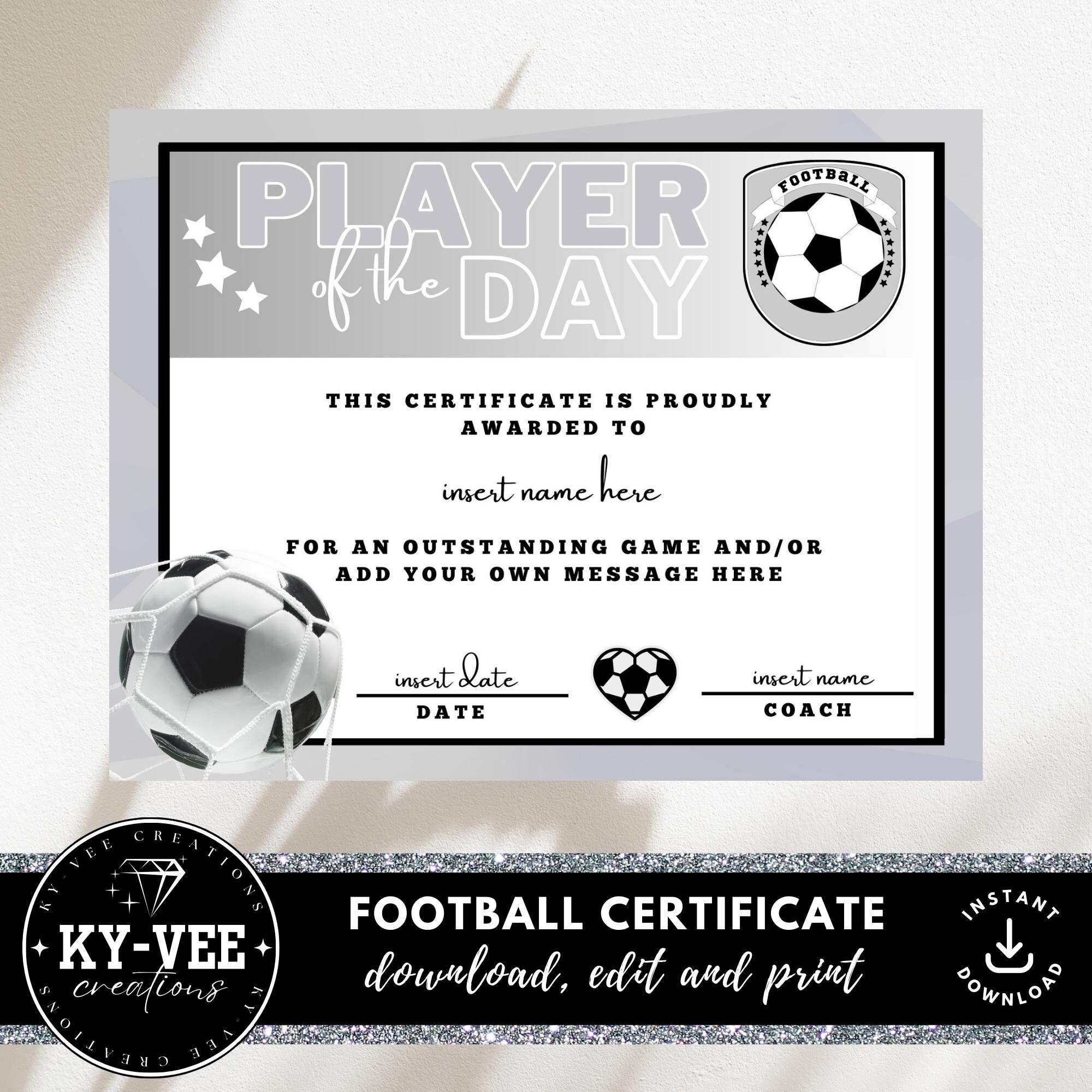 Printable Football Award Certificate, INSTANT DOWNLOAD, Editable ...