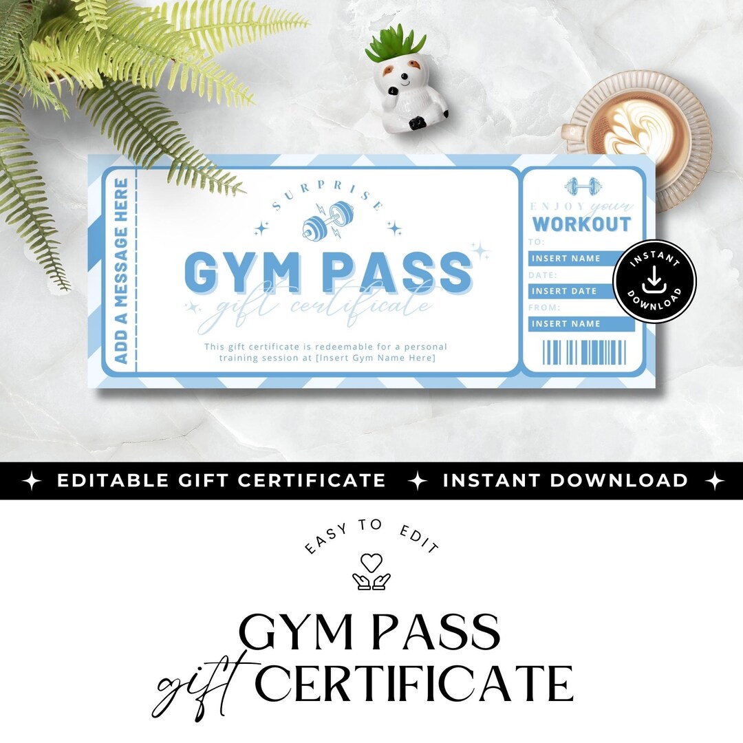 Gym Gift Certificate, Printable Person Trainer Coupons, Editable ...