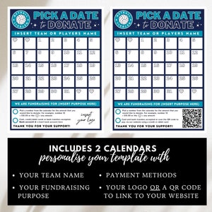 Netball Calendar Fundraiser, Printable Pick a Date to Donate Template ...
