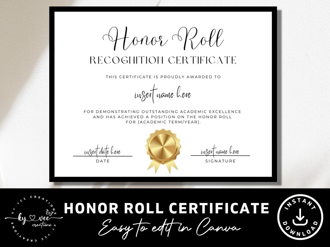 Printable Honor Roll Certificates INSTANT DOWNLOAD - Etsy
