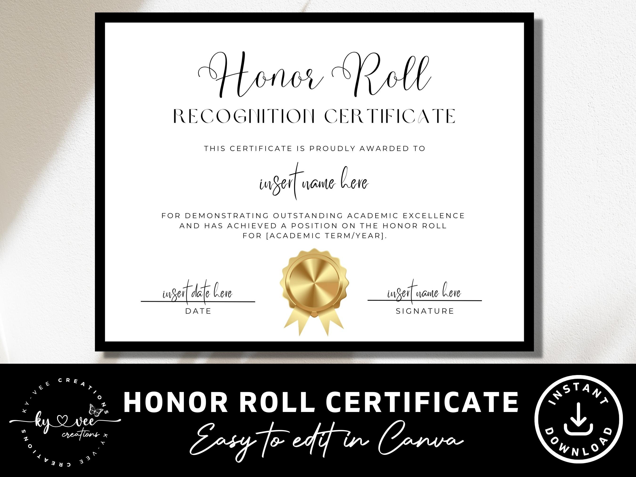 Printable Honor Roll Certificates INSTANT DOWNLOAD - Etsy
