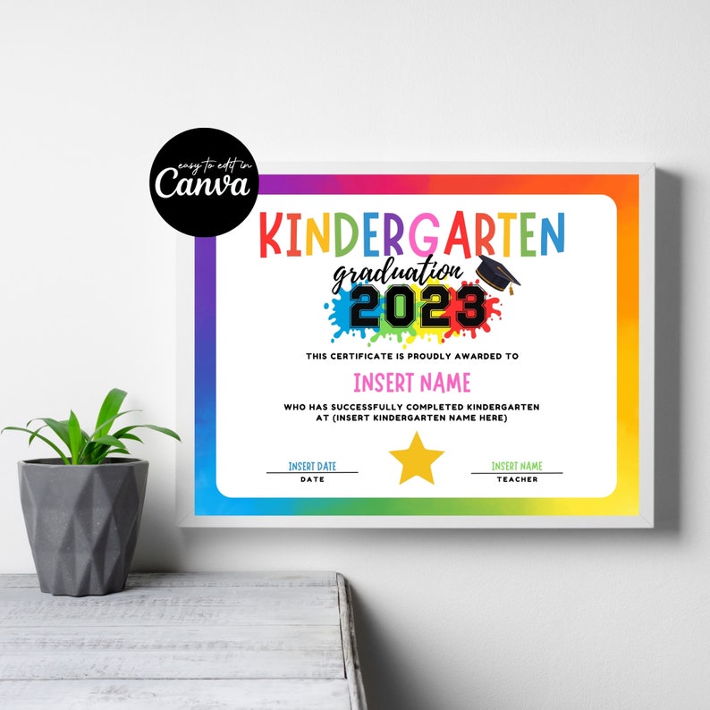 Kindergarten Graduation Certificate Template INSTANT - Etsy