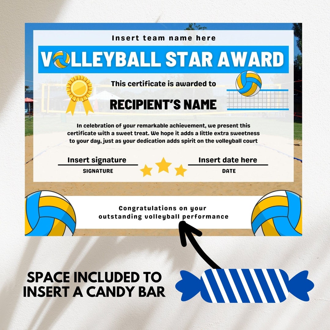 Volleyball Award Certificate, Candy Bar Sports Award for Volleyball ...