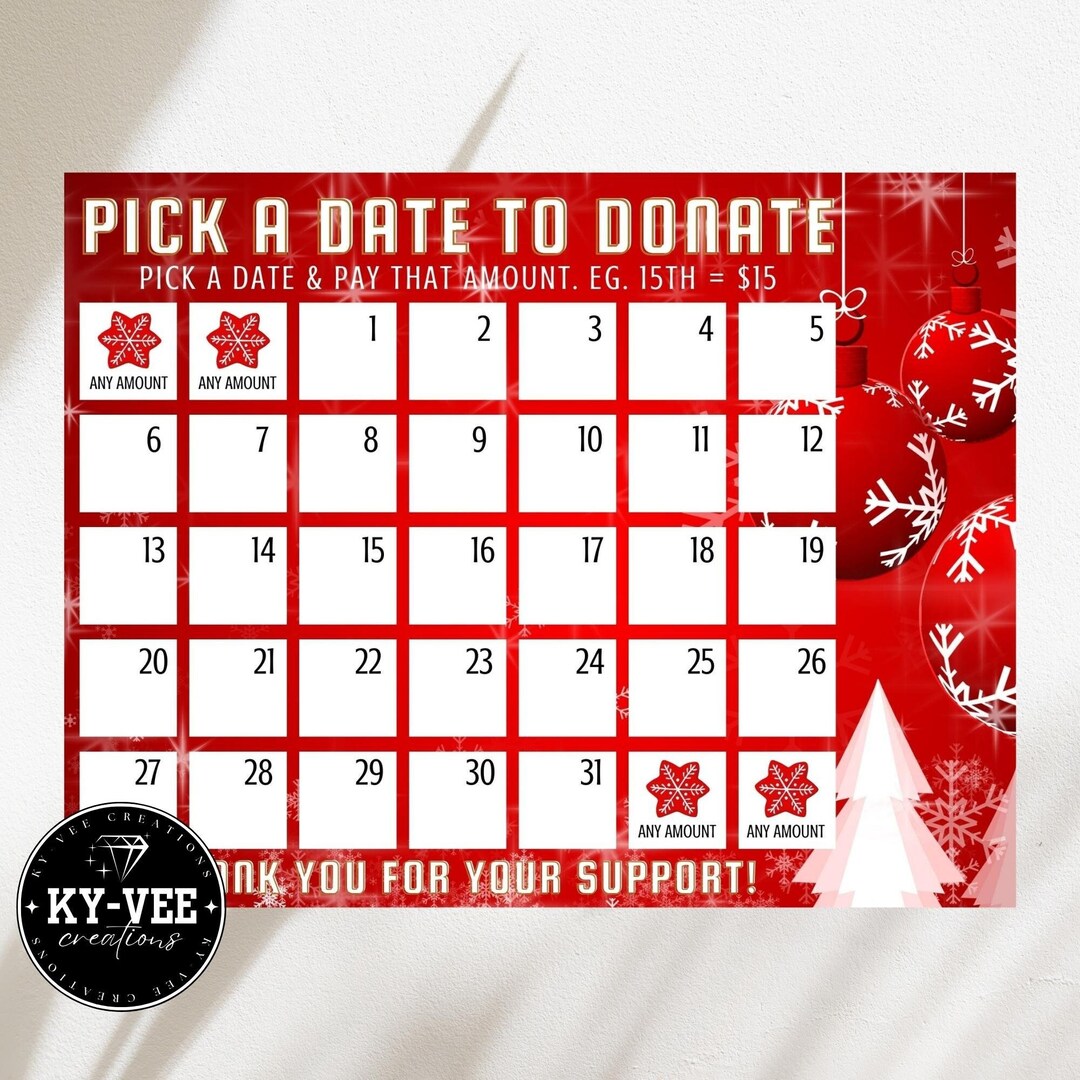 Pick a Date to Donate Christmas Calendar, Printable Fundraiser, Pay the ...