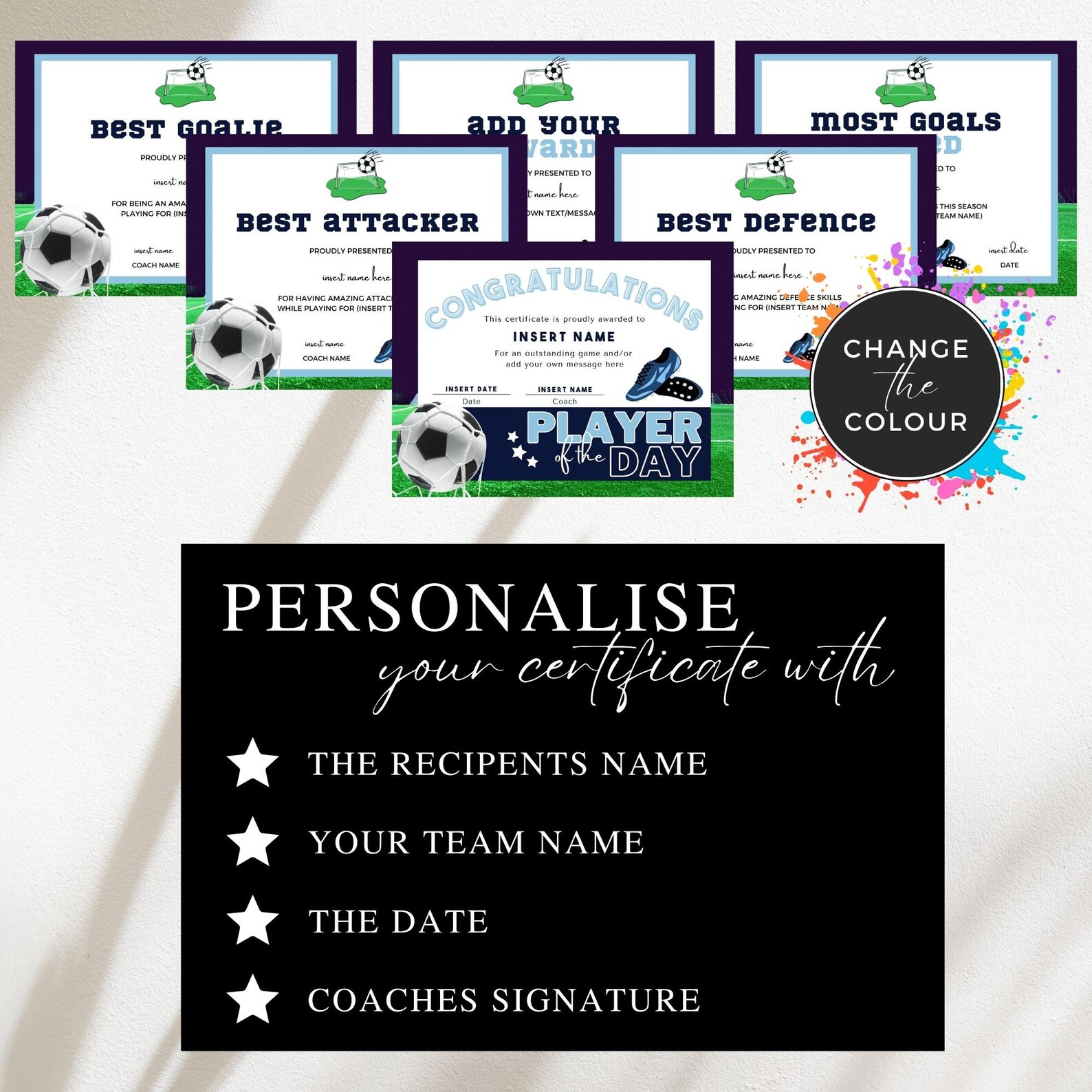 15 Printable Soccer Award Certificates, INSTANT DOWNLOAD, Editable ...