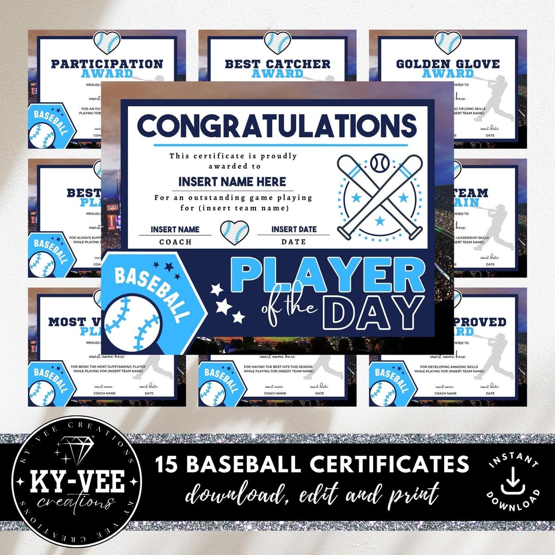 Baseball Award Certificate Template for Sports Teams, 15 Printable ...