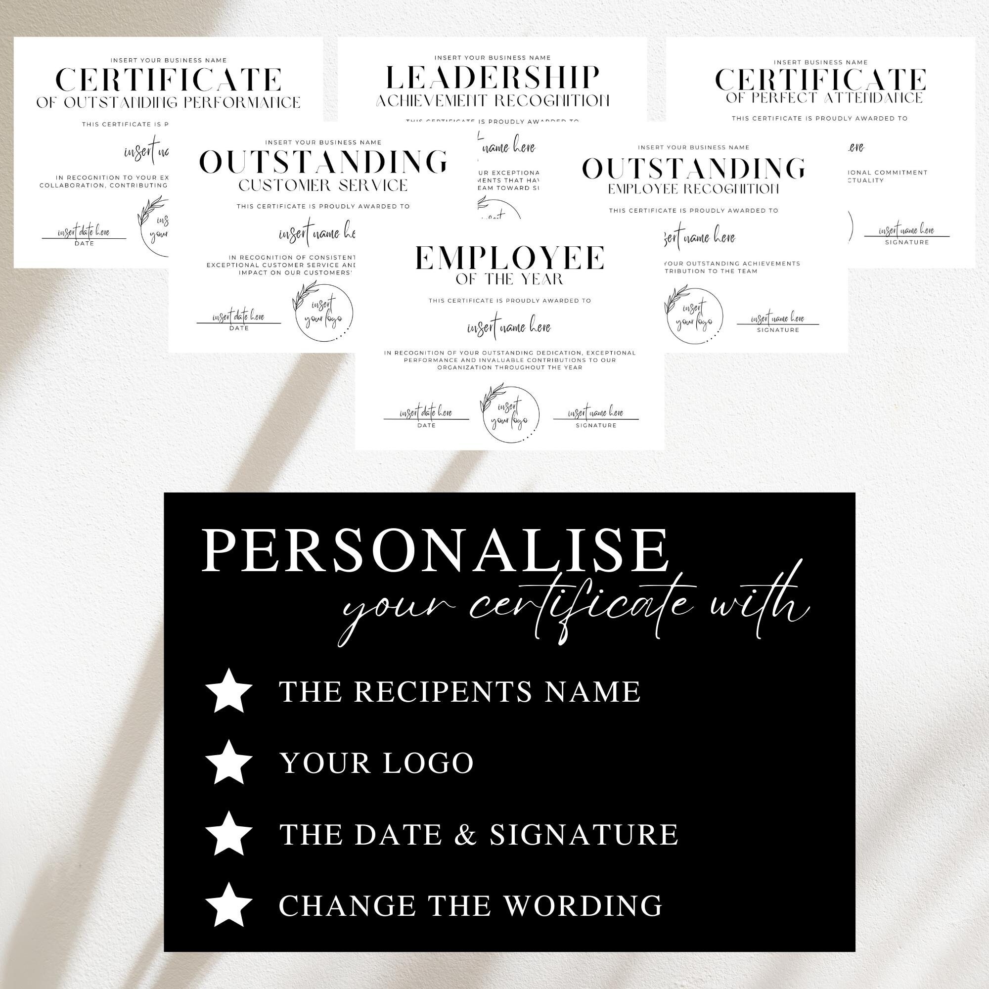 10 Employee Certificate Templates, INSTANT DOWNLOAD, Printable Awards ...