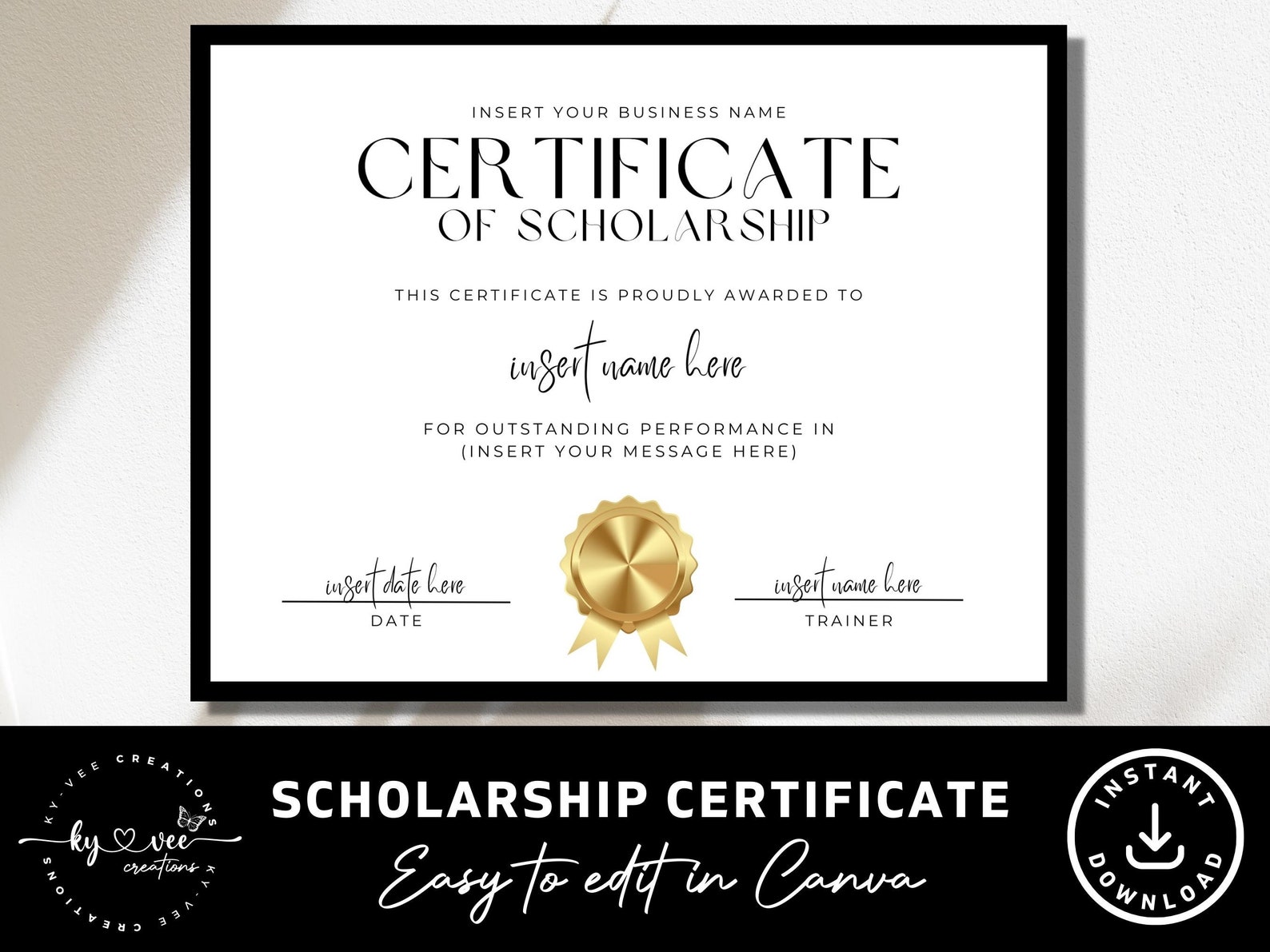 Scholarship Award Certificate Template INSTANT DOWNLOAD - Etsy