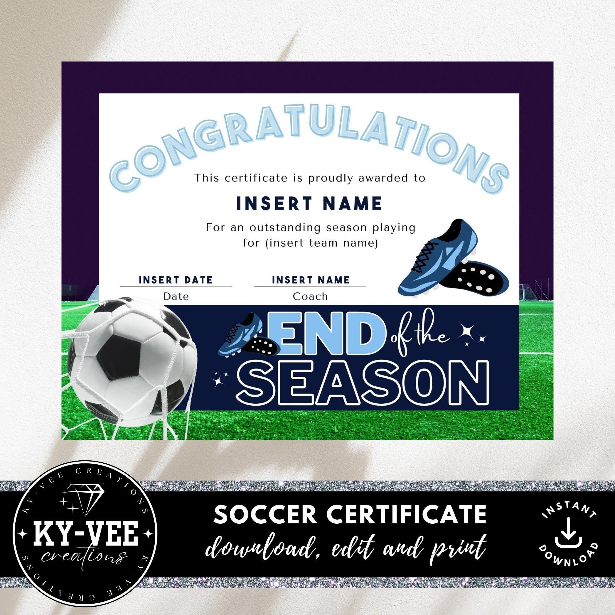 Printable Soccer Award Certificate, INSTANT DOWNLOAD, Editable Soccer ...