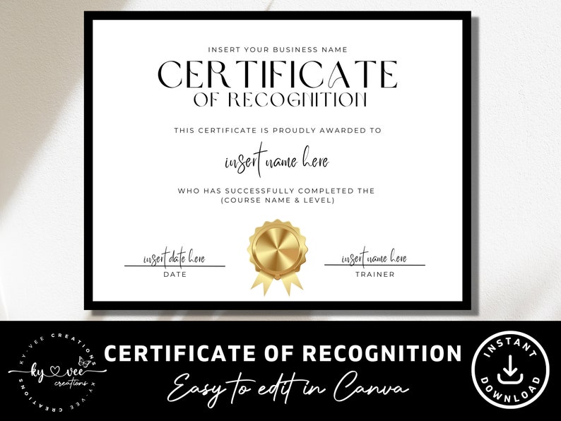 Template for Certificate of Recognition INSTANT DOWNLOAD - Etsy