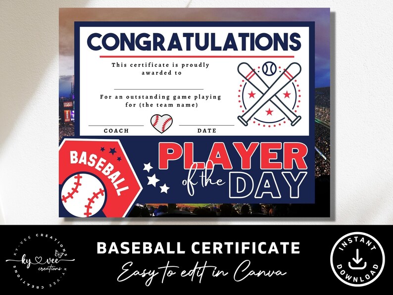 Editable Baseball Certificate Template INSTANT DOWNLOAD - Etsy