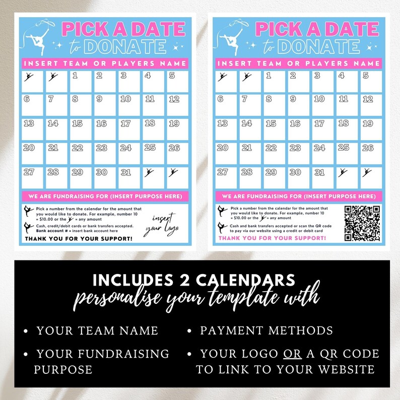 Fundraiser Calendar Gymnastics, Sponsor My Uniform Template, Pick a ...