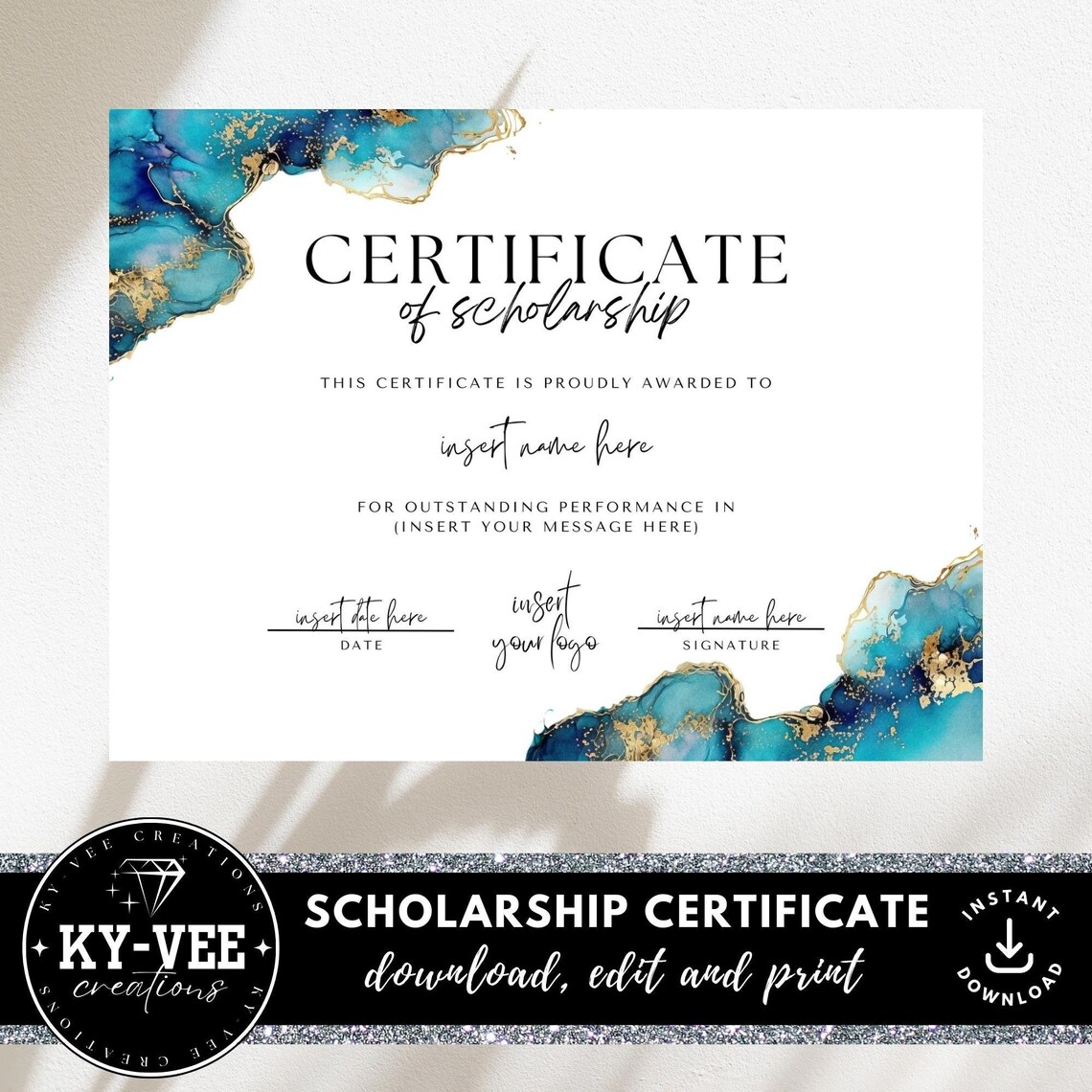 Scholarship Award Certificate Template, INSTANT DOWNLOAD, Editable ...