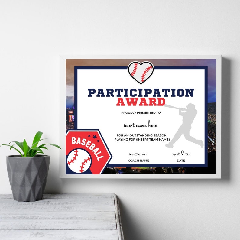 Editable Baseball Certificate Template, INSTANT DOWNLOAD, Printable ...