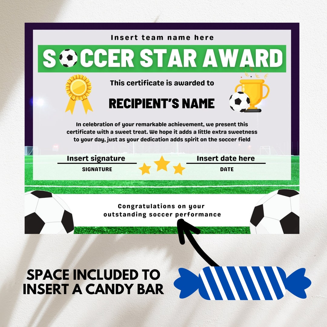 Soccer Candy Bar Sports Award, Printable Certificate, INSTANT DOWNLOAD ...