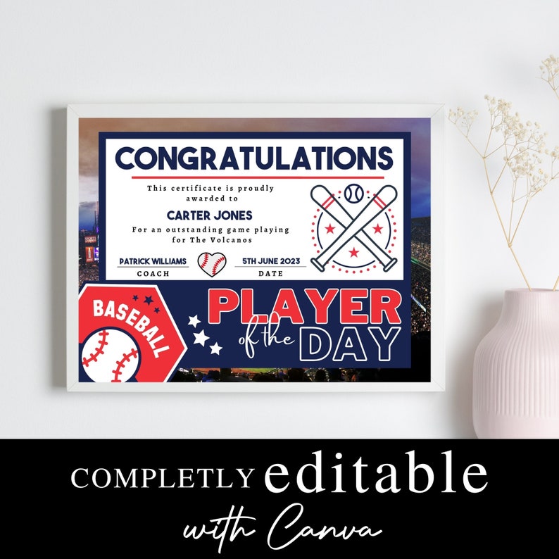 Editable Baseball Certificate Template INSTANT DOWNLOAD - Etsy