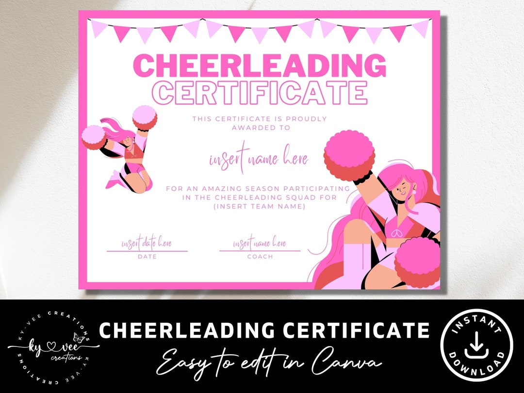 Cheer Certificate INSTANT DOWNLOAD Editable Cheerleading - Etsy