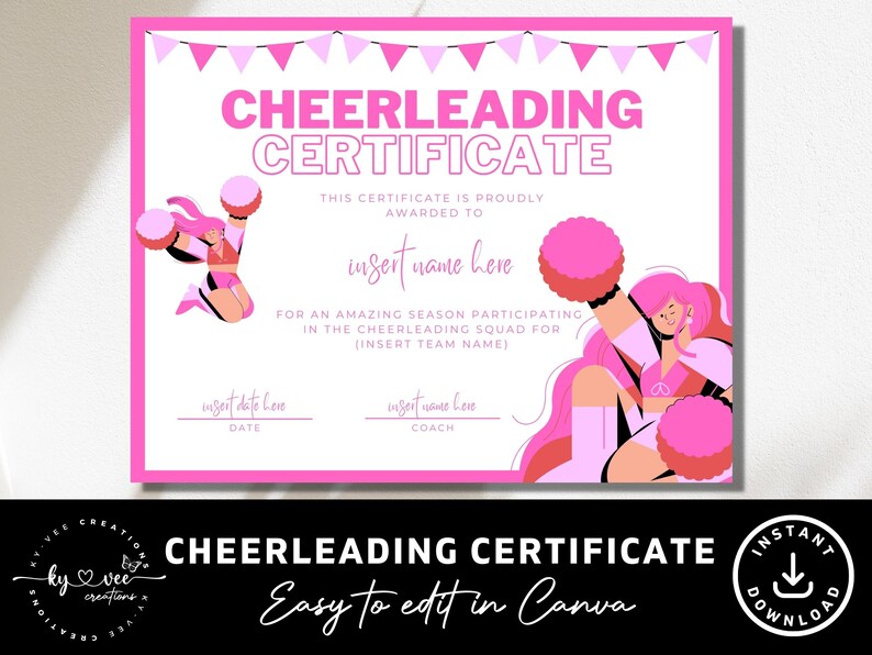 Cheer Certificate INSTANT DOWNLOAD Editable Cheerleading - Etsy