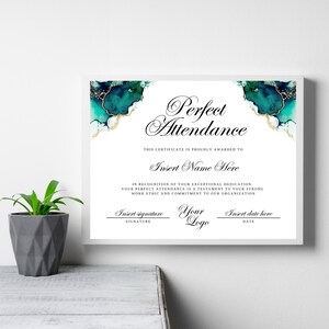 Certificate of Perfect Attendance Template, INSTANT DOWNLOAD, Editable ...