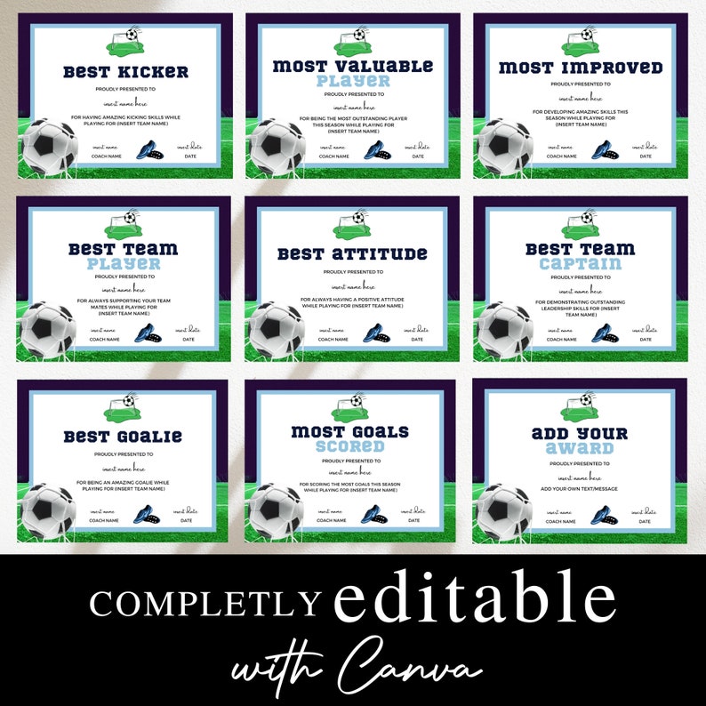 15 Printable Soccer Award Certificates INSTANT DOWNLOAD - Etsy