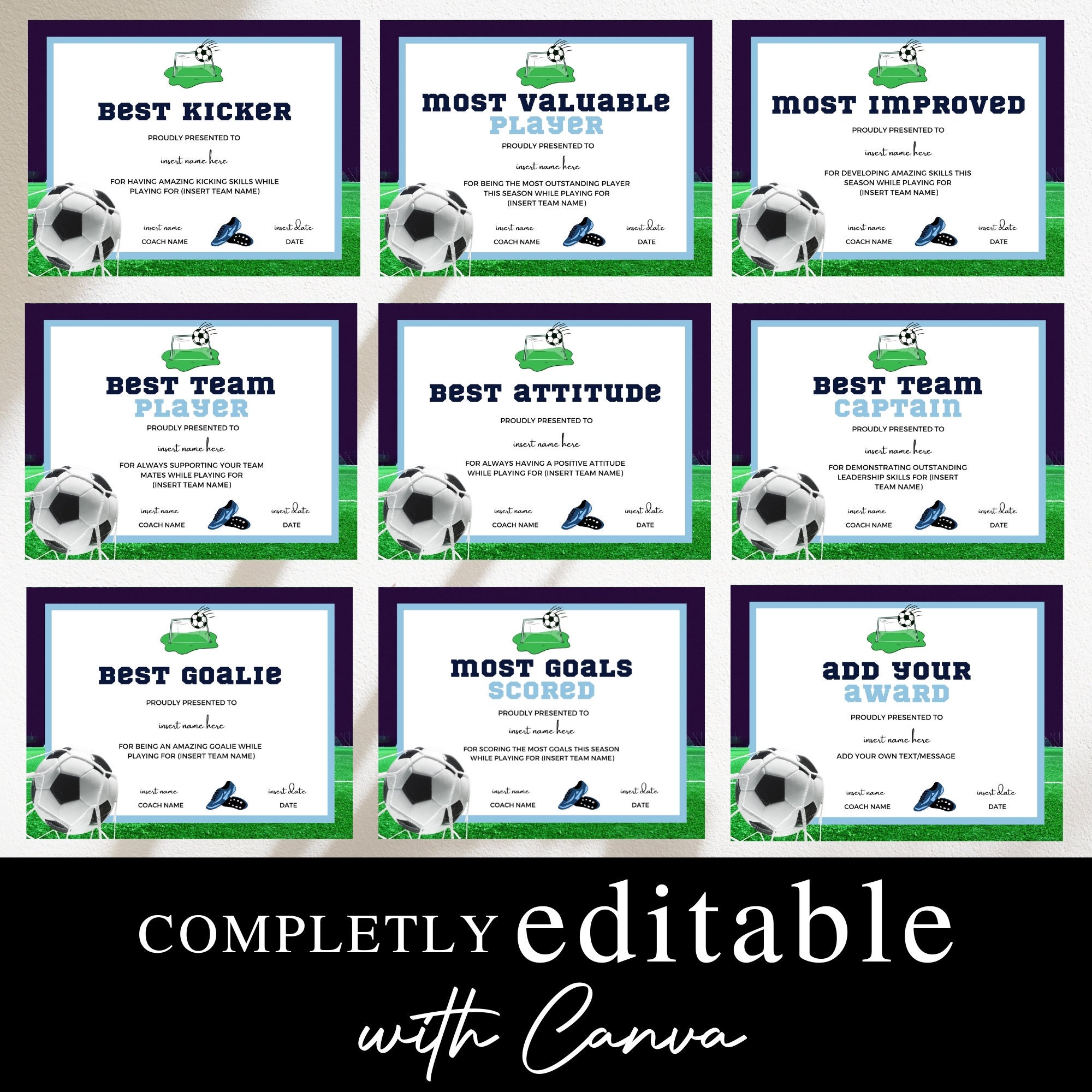 15 Printable Soccer Award Certificates INSTANT DOWNLOAD - Etsy