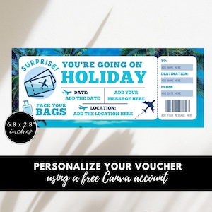 Travel Voucher Gift Template, INSTANT DOWNLOAD, Vacation Voucher Gift ...