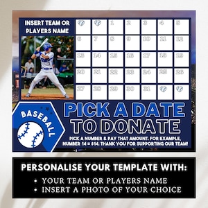 Pick a Date to Donate Baseball Editable Calendar Fundraiser Template ...
