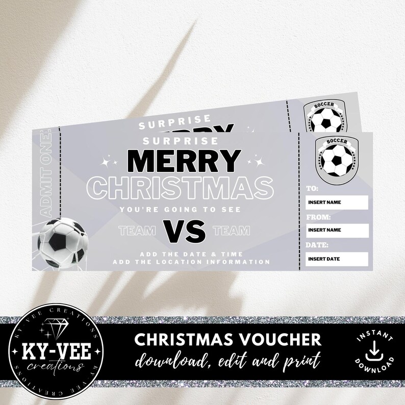 Printable Soccer Tickets, INSTANT DOWNLOAD, Surprise Christmas Gift ...