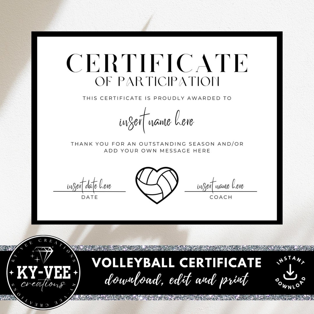 Volleyball Certificate Editable, INSTANT DOWNLOAD, Volley Awards ...
