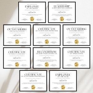 10 Employee Certificate Templates, INSTANT DOWNLOAD, Printable Awards ...