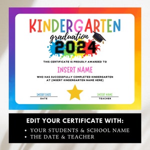 Kindergarten Graduation Certificate Template, INSTANT DOWNLOAD ...