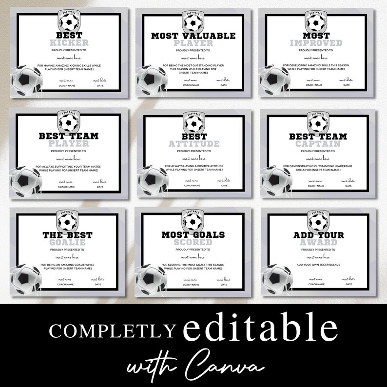 15 Printable Football Award Certificates INSTANT DOWNLOAD - Etsy