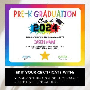 Pre K Graduation Certificate, INSTANT DOWNLOAD, Printable Pre-k Diploma ...