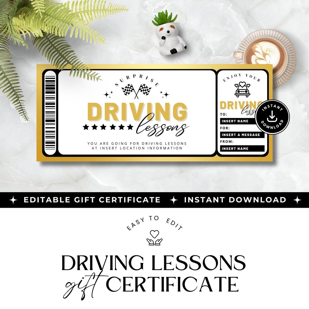 Surprise Driving Lessons Gift Certificate, INSTANT DOWNLOAD, Birthday ...
