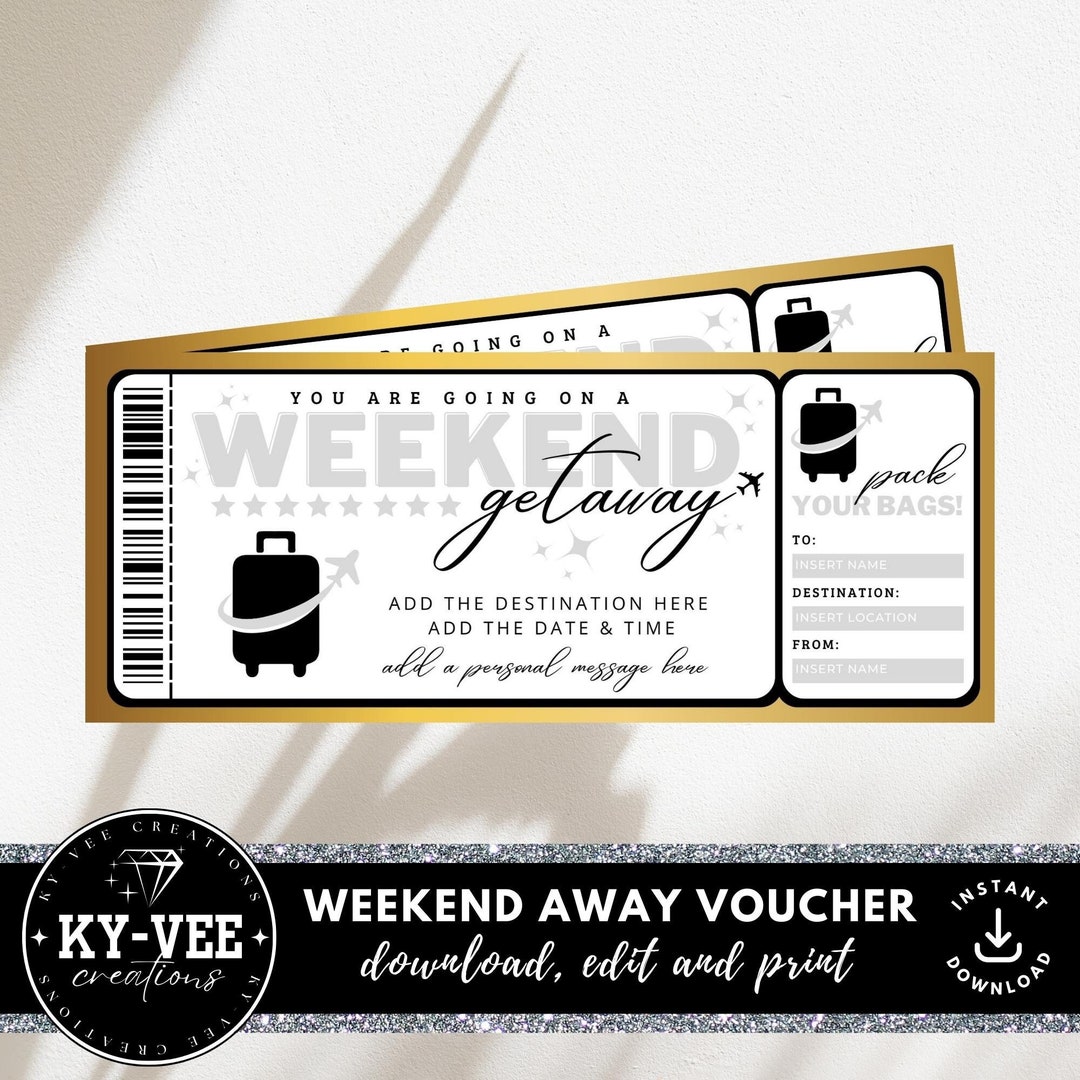 Printable Travel Gift Certificate Template, INSTANT DOWNLOAD, Weekend ...