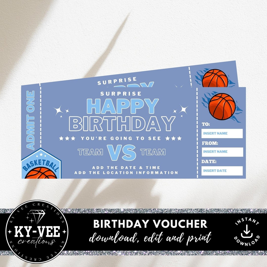Basketball Tickets, INSTANT DOWNLOAD, Happy Birthday Printable Gift ...