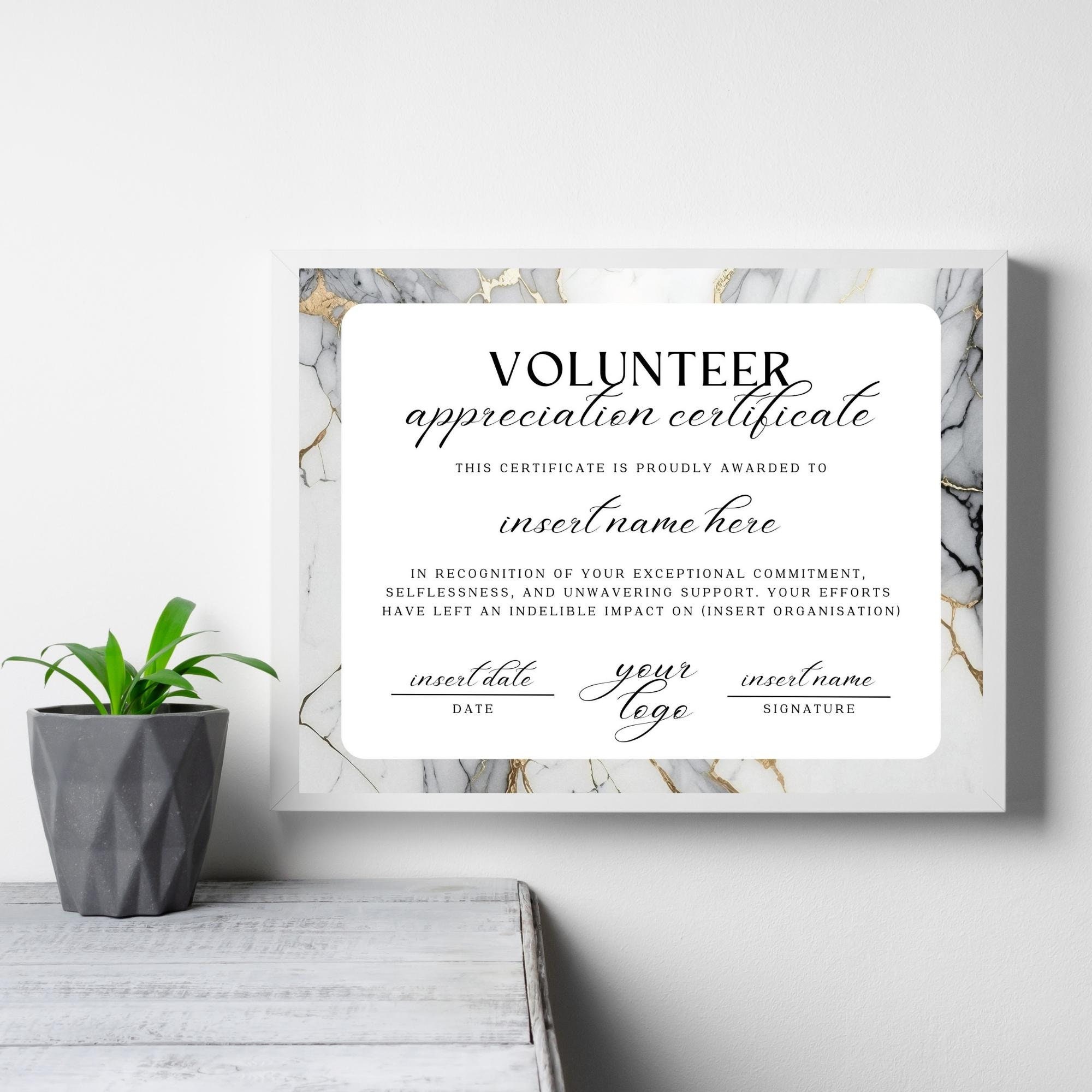 Printable Certificate of Appreciation for Volunteering, INSTANT ...