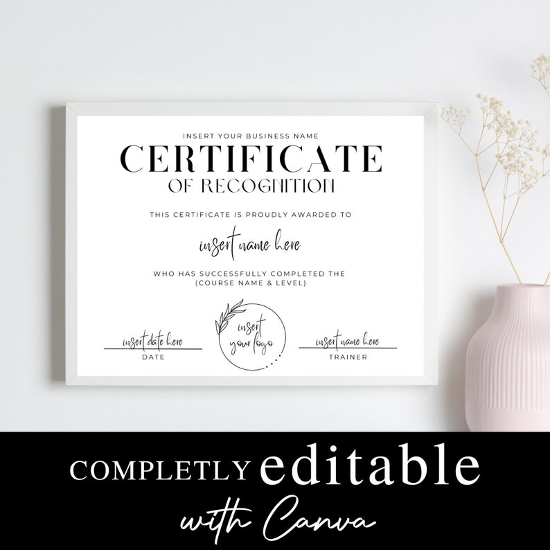 Template for Certificate of Recognition INSTANT DOWNLOAD - Etsy