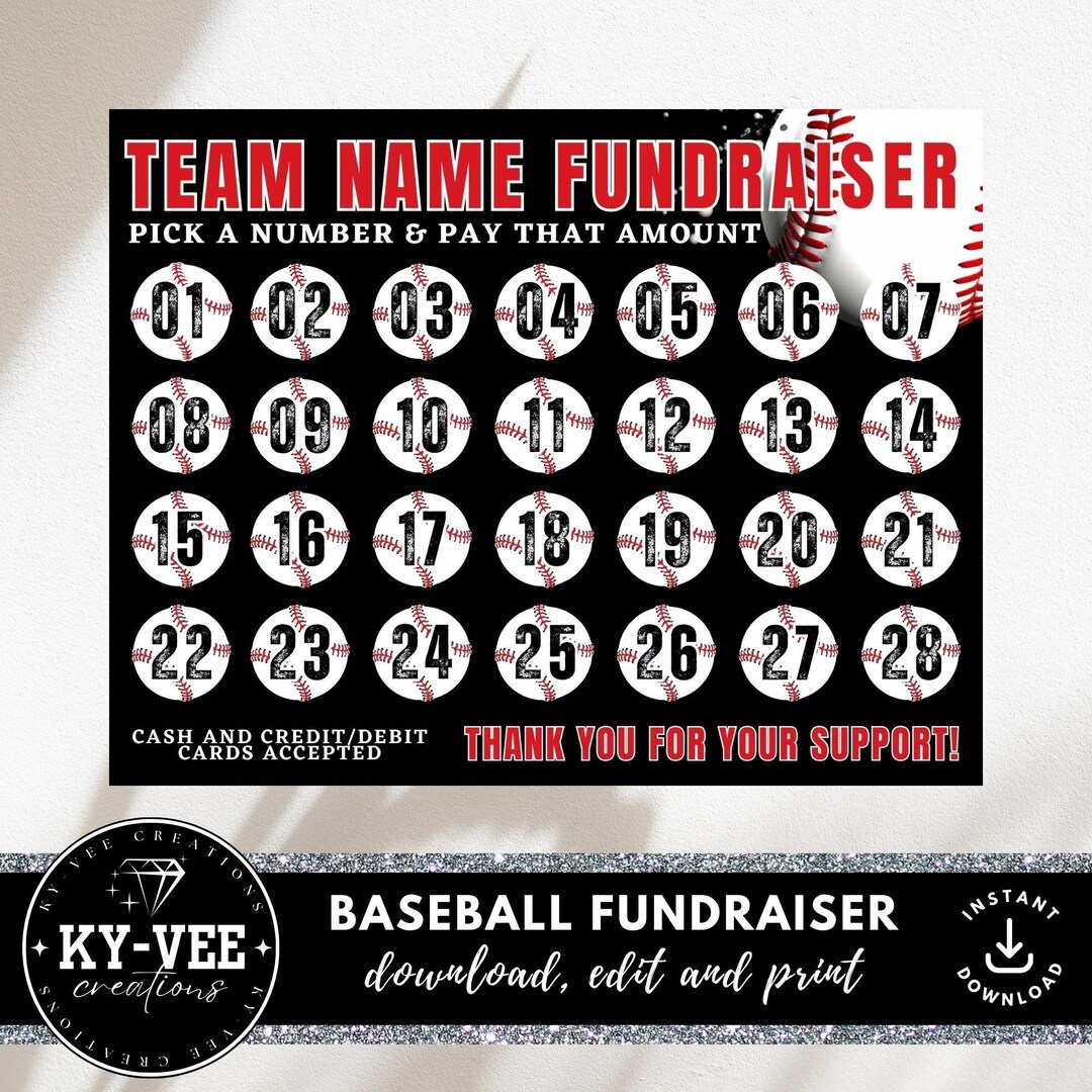 Baseball Fundraiser, Pick a Date to Donate Edit, Printable Clear the ...