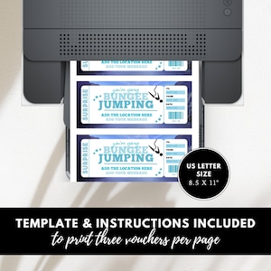Bungee Jumping Gift Certificate, INSTANT DOWNLOAD, Editable Bungee Jump ...