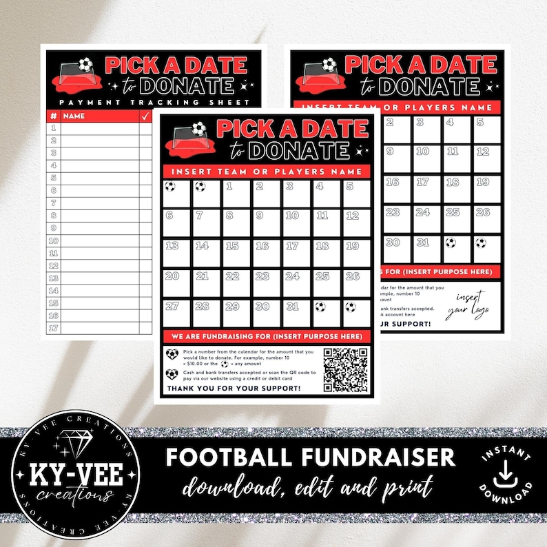 Pick a Date to Donate Football Calendar, Soccer Fundraising Template ...