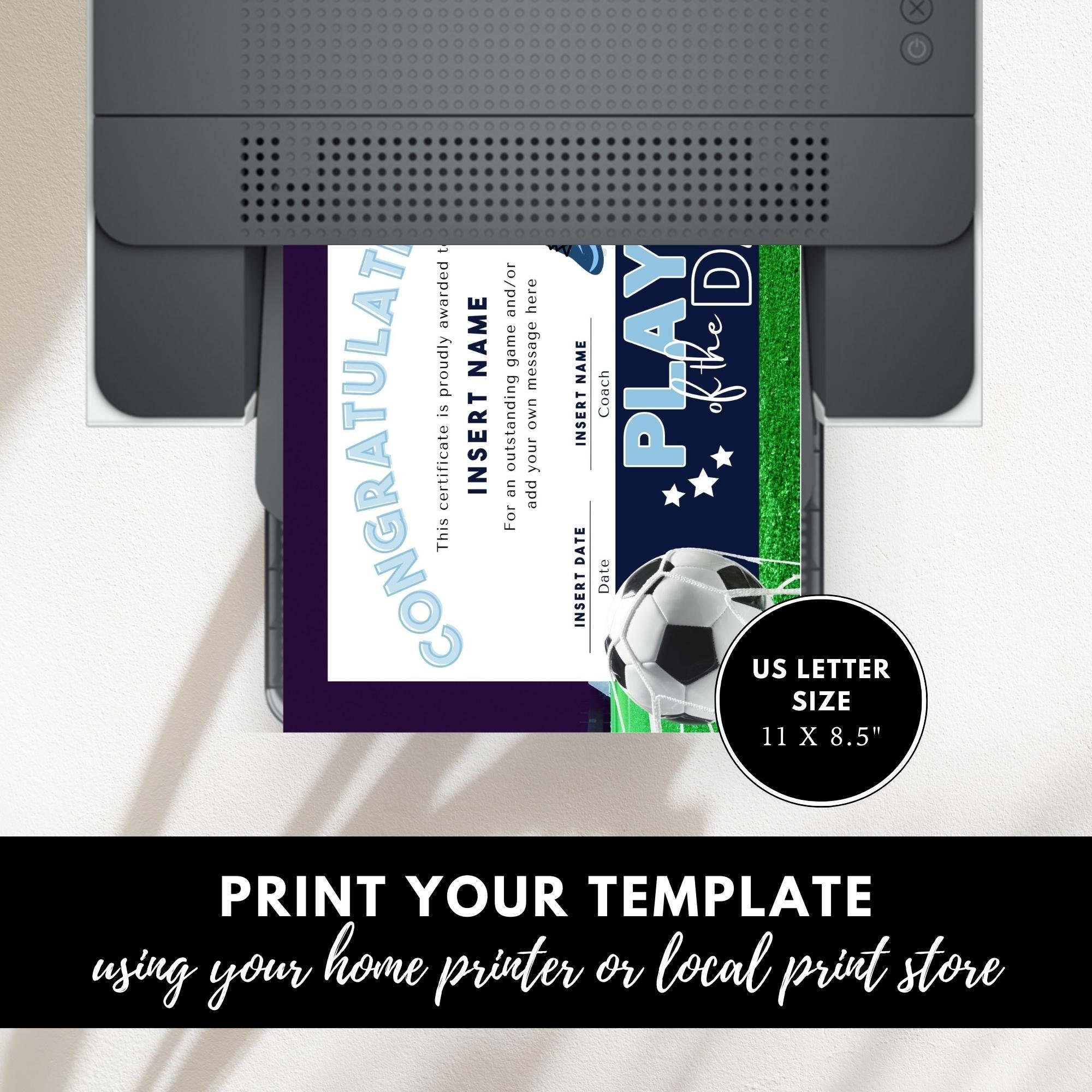 Printable Soccer Award Certificate, INSTANT DOWNLOAD, Editable Soccer ...