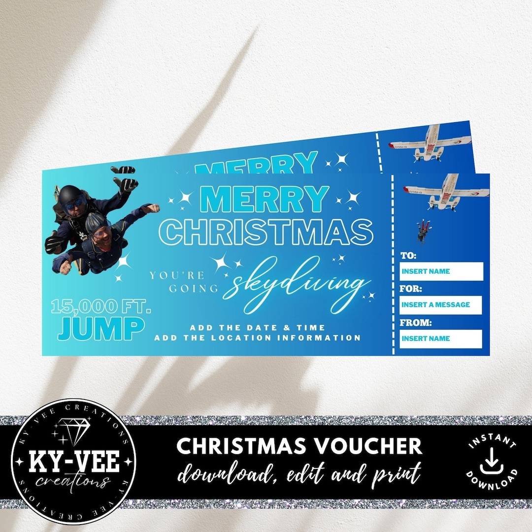 Skydiving Gift Certificate, INSTANT DOWNLOAD, Christmas Gift Certificate, Editable Canva ...