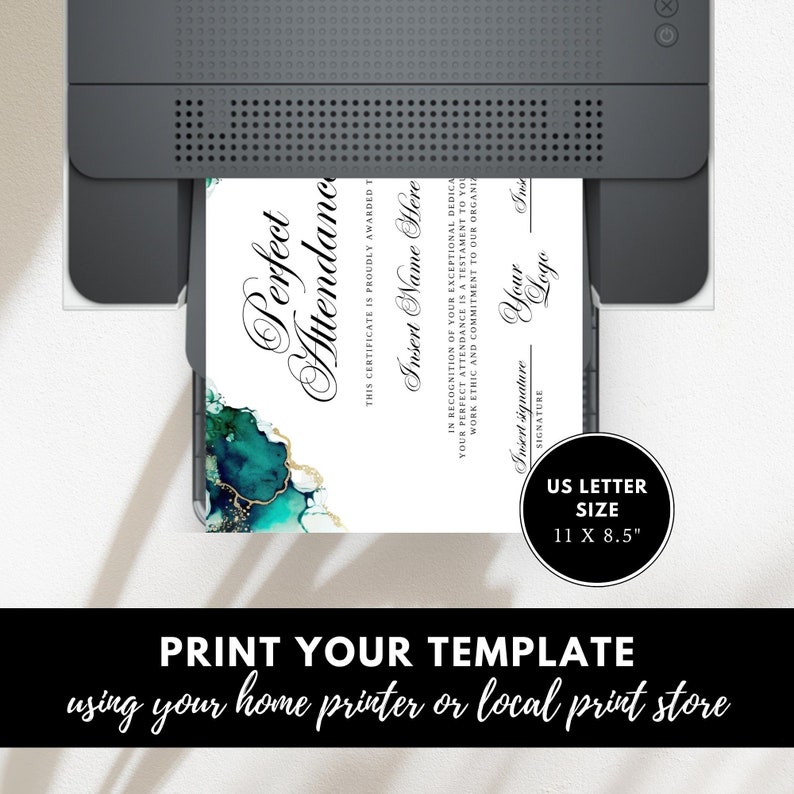 Certificate of Perfect Attendance Template, INSTANT DOWNLOAD, Editable ...