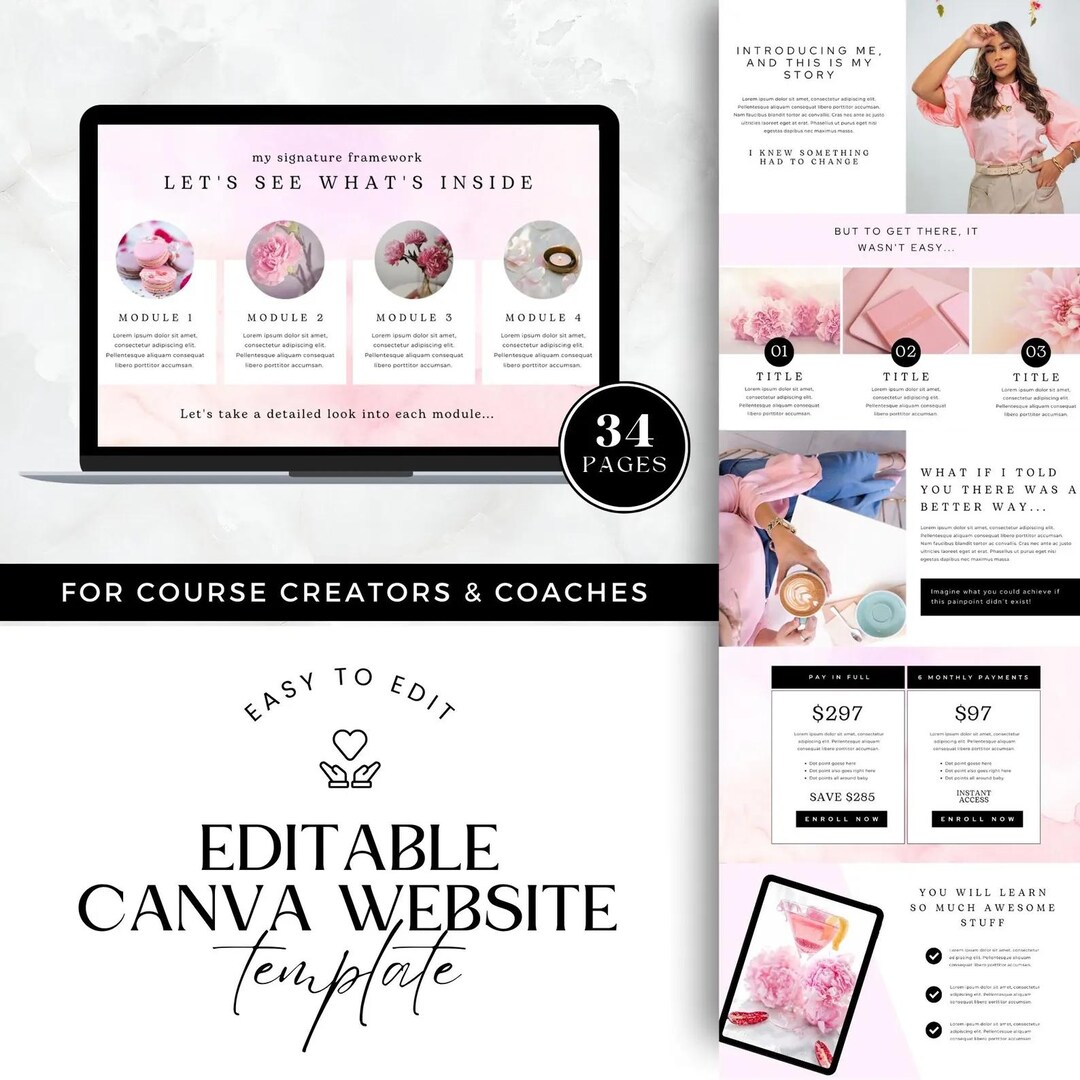 Editable Canva Website Template for Course Creators & Coaches, Easy to ...