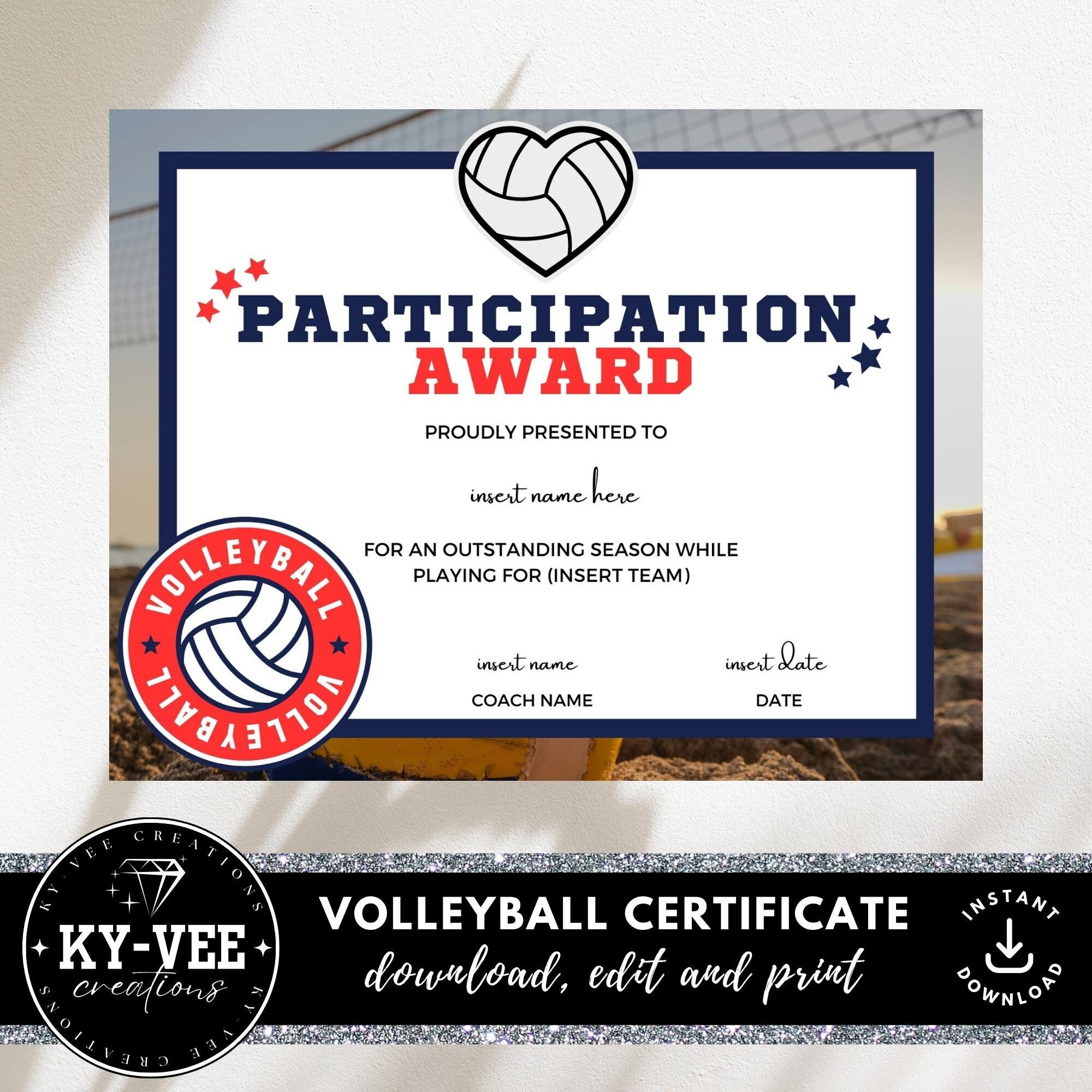 Printable Volleyball Award Templates, Editable Volley Certificate ...