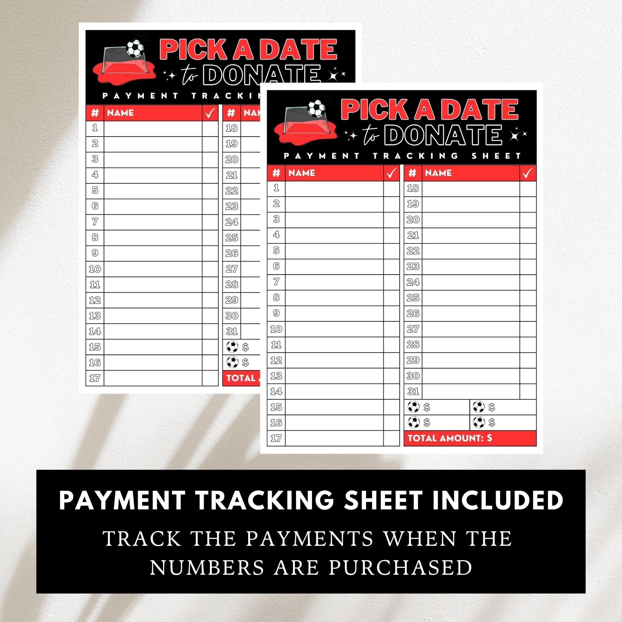 Pick a Date to Donate Football Calendar, Soccer Fundraising Template ...