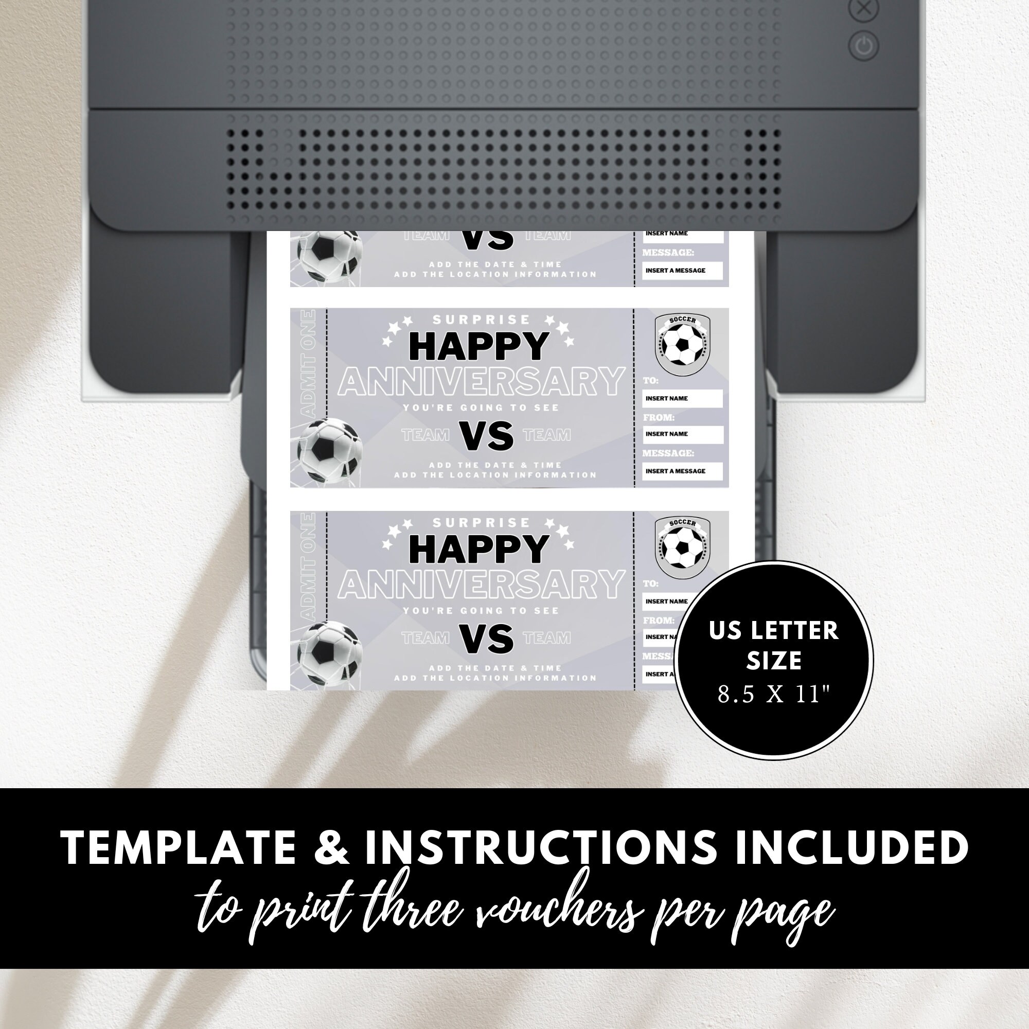 Printable Soccer Tickets, INSTANT DOWNLOAD, Editable Anniversary ...